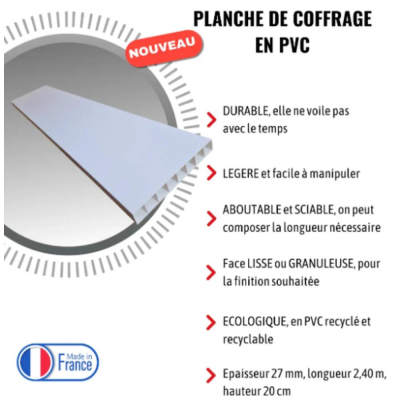 Planche de coffrage en PVC recyclé système CROC | Achatmat